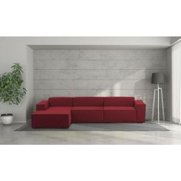 Talamo Italia Festes Sofa Licia, Modulares 4-Sitzer-Sofa mit linker Halbinsel, 100% Made in Italy, Modernes Sofa aus Stoff, Cm 340x170h70, Rot