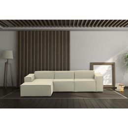Talamo Italia Festes Sofa Jessica, Modulares 3-Sitzer-Sofa mit linker Halbinsel, 100% Made in Italy, Modernes Sofa aus Stoff, Cm 300x170h70, Beige