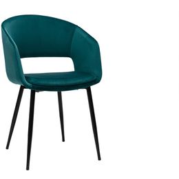 Miliboo Design-Stuhl aus petrolblauem Samt mit Füßen aus schwarzem Metall prisma - Blaues Öl