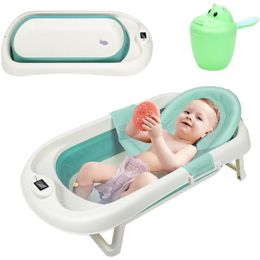 Baby Badewanne Babywanne Kinder Faltbare klappbar Baden Sicher 3 in 1 0-6 Jahre mit Standfüßen Tragbare mit Sicherheitsnetz Thermometer Shampoobecher