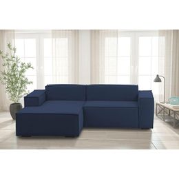 Talamo Italia Festes Sofa Nadia, Modulares 2-Sitzer-Sofa mit linker Halbinsel, 100% Made in Italy, Modernes Sofa aus Stoff, Cm 220x170h70, Blau
