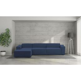 Talamo Italia Festes Sofa Licia, Modulares 4-Sitzer-Sofa mit linker Halbinsel, 100% Made in Italy, Modernes Sofa aus Stoff, Cm 340x170h70, Blau