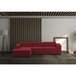 Talamo Italia Festes Sofa Jessica, Modulares 3-Sitzer-Sofa mit linker Halbinsel, 100% Made in Italy, Modernes Sofa aus Stoff, Cm 300x170h70, Rot