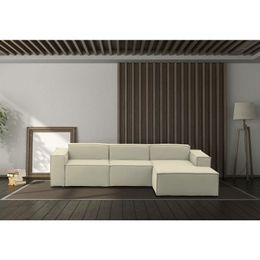Talamo Italia Festes Sofa Giovanna, Modulares 3-Sitzer-Sofa mit rechter Halbinsel, 100% Made in Italy, Modernes Sofa aus Stoff, Cm 300x170h70, Beige