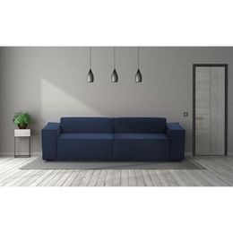 Talamo Italia Festes Sofa Simona, Lineares modulares 3-Sitzer-Sofa, 100% Made in Italy, Modernes Wohnzimmersofa aus Stoff, Cm 260x95h70, Blau