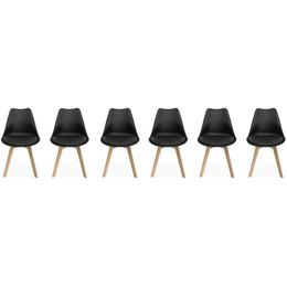 6 skandinavische Stühle mit Holzbeinen - Schwarz - Sweeek