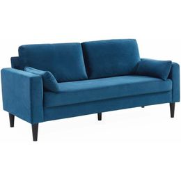 3 Sitzer Sofa mit Samt und Holzbeinen, Samt, Blau - Sweeek