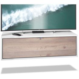 Lowboard tv Board Hängeschrank Lana 100 in Weiß matt - Hochglanz & Naturtöne - Fronten in Eiche Nordic - Fronten in Eiche Nordic - Vladon
