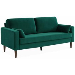 Sweeek - 3 Sitzer Sofa mit Samt und Holzbeinen, Samt, Grün