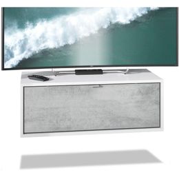 Lowboard tv Board Hängeschrank Lana 80 in Weiß matt - Hochglanz & Naturdekor - Fronten in Beton Oxid Optik - Fronten in Beton Oxid Optik - Vladon