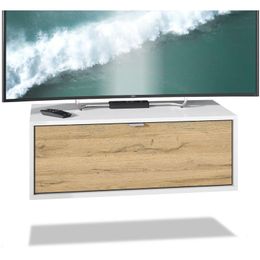 Lowboard tv Board Hängeschrank Lana 80 in Weiß matt - Hochglanz & Naturdekor - Fronten in Eiche Natur - Fronten in Eiche Natur - Vladon