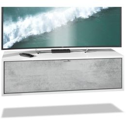 Lowboard tv Board Hängeschrank Lana 100 in Weiß matt - Hochglanz & Naturtöne - Fronten in Beton Oxid Optik - Fronten in Beton Oxid Optik - Vladon