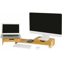 sobuy - BBF04-N Design Monitorerhöhung für 2 Monitore Monitorständer Bildschirmständer Notebookständer Schreibtischaufsatz mit 2 Schubladen