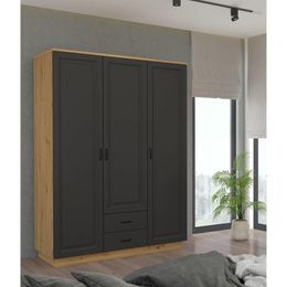 Küchen Preisbombe - Kleiderschrank Stilo 180 cm Garderobenschrank Landhaus Grau Eiche Artisan Buffet