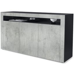 Vladon Sideboard Anrichte Kommode Schrank Valencia in Schwarz - Hochglanz & Naturtöne - Beton Oxid Optik/ Beton Oxid Optik - Beton Oxid Optik/ Beton Oxid