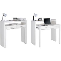 Ausziehbarer Schreibtisch, Studio-Konsolentisch, Computertisch, pc, 2 Schubladen, Oberfläche Weiß, 98,6x86,9x36- 70 cm - weiss - Skraut Home