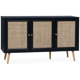 Sideboard mit Rattangeflecht 120 x 39 x 70 cm - Schwarz - Sweeek