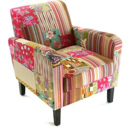Versa Pink Patchwork Sessel für Wohnzimmer, Schlafzimmer oder Esszimmer, bequemer und anderer Sessel, mit Armlehnen, Maßnahmen (h x l x b) 71 x 77 x 65 cm,