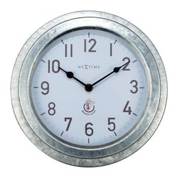 Nextime - Wanduhr Poppy Metall silber ø 22 cm für Innen und Außen Gartenuhr