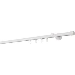 ONDECO - Gardinenstange auf Maß Innenlauf 20mm Cap 1-lauf Vorhangstange Wandträger 6,5cm Stilgarnitur Gleiter für Vorhänge - Weiß - 280cm