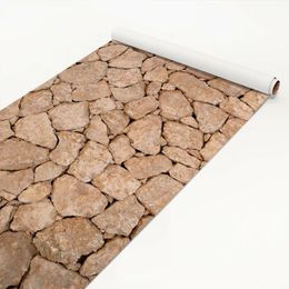 MICASIA Steinfolie - Apulia Stone Wall - Alte Steinmauer aus großen Steinen - Klebefolie Steinoptik Größe HxB: 50cm x 100cm