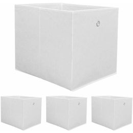 DuneDesign - Faltbox Set 4 Boxen für Kallax Regal weiß 33x38x33cm Expedit Box mit Metallgriff - weiss