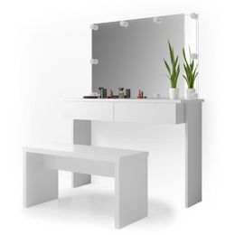 Schminktisch Azur" Weiß Hochglanz mit Sitzbank, Spiegel und LED-Beleuchtung VICCO