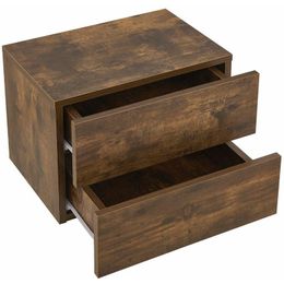 Juskys - Wandschrank Nachttisch hängend Holz 40x29x30 cm bth - mit 2 Schubladen - Wandmontage - Nachtkommode stabil - Nachtschrank Natur
