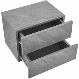 Wandschrank Nachttisch hängend Holz 40x29x30 cm bth - mit 2 Schubladen - Wandmontage - Nachtkommode stabil - Nachtschrank Grau - Juskys