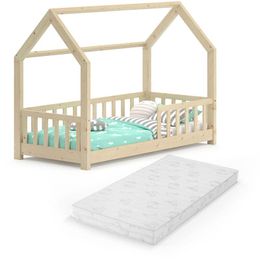 Kinderbett Wiki“ 160x80cm Natur mit Matratze und Rausfallschutz Vitalispa