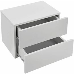 Juskys - Wandschrank Nachttisch hängend Holz 40x29x30 cm bth - mit 2 Schubladen - Wandmontage - Nachtkommode stabil - Nachtschrank Weiß Hochglanz