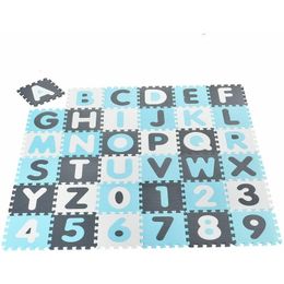 Juskys Kinder Puzzlematte Noah – blau für Jungen – 36 Teile mit Buchstaben a-z & Zahlen 0-9 – ab 10 Monate – Schaumstoff Puzzle Spielmatte rutschfest