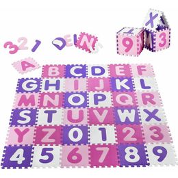 Juskys Kinder Puzzlematte Juna – rosa für Mädchen – 36 Teile mit Buchstaben a-z & Zahlen 0-9 – ab 10 Monate – Schaumstoff Puzzle Spielmatte rutschfest