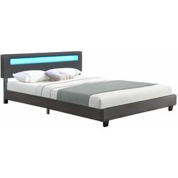 Polsterbett Paris – modernes Bettgestell mit led Beleuchtung, Lattenrost & Kopfteil – Kunstleder & Holz – Bett Doppelbett – 180×200 cm grau - Juskys