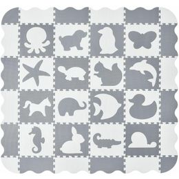 Juskys - Kinder Puzzlematte Timon 36 Teile mit 16 Tieren in grau weiß - rutschfest & abwischbar - Puzzle Spielmatte ab 10 Monate - eva Schaumstoff