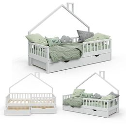 Kinderbett "Noemi" 200x90cm Weiß mit Rausfallschutz und Schubladen Vitalispa