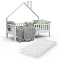 Kinderbett "Noemi" 160x80cm Weiß mit Matratze und Rausfallschutz Vitalispa
