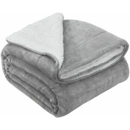 Fleecedecke mit Sherpa - flauschig, warm, waschbar - Decke / Plaid für Bett und Couch - Tagesdecke, Kuscheldecke - 150x200 cm - Hellgrau - Juskys