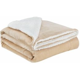 Fleecedecke mit Sherpa - flauschig, warm, waschbar - Decke / Plaid für Bett und Couch - Tagesdecke, Kuscheldecke - 150x200 cm - Sand - Juskys