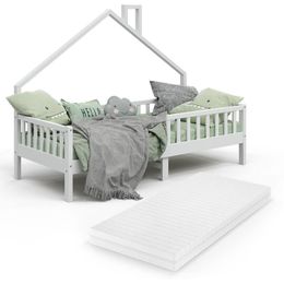 Kinderbett Noemi" 200x90cm Weiß mit Matratze und Rausfallschutz Vitalispa