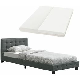 Polsterbett Manresa 90 x 200 cm – Bett mit Lattenrost, Matratze und Kopfteil – Komplett-Set - Zeitloses modernes Design, Grau - Juskys