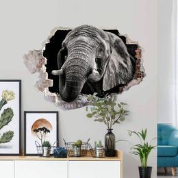 K&L WALL ART 3D Wandtattoo Wohnzimmer Meermann Safari Tiere Afrikanischer Elefant Fotografie Mauerdurchbruch selbstklebend 60x41cm - schwarz