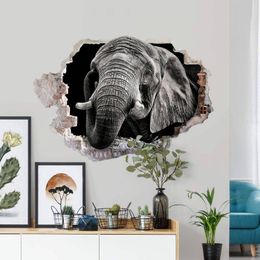 K&L WALL ART 3D Wandtattoo Wohnzimmer Meermann Safari Tiere Afrikanischer Elefant Fotografie Mauerdurchbruch selbstklebend 120x82cm - schwarz