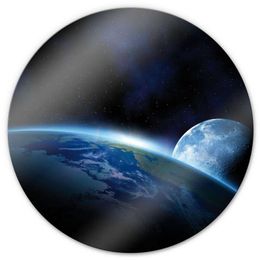 K&L WALL ART Bedrucktes Sicherheitsglas Wandbild Rund Glasbild Planet Erde Mond Universum nasa ø 50cm - schwarz