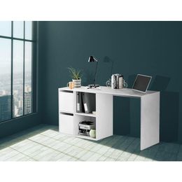 Schreibtisch Milwaukee, Modularer Schreibtisch mit Regal, Arbeits- oder Bürotisch mit mehreren Positionen und Eckmontage, cm 152x49h74, Weiß - Dmora