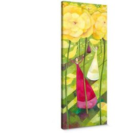 K&L WALL ART Leinwandbild Kinderzimmer Märchen Blanz Sommer Blüten Blumenwiese in Holz Bilderrahmen 30x80cm - grün