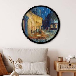 K&L WALL ART Rundes Poster Wandbild Küche Vintage Kunstdruck Ölbild van Gogh Café Terrasse am Abend Ø 100cm - blau