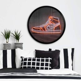 K&L WALL ART Rundes Poster Vintage Beton Wandbild Neon Fashion Kunstdruck Mielu Nike Sneaker ø 70cm - grau