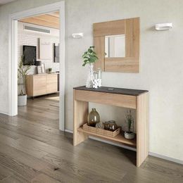 Möbel für den Eingangsbereich Gilbert, Flur mit Spiegel, Schrank mit Schublade und Regal für den Eingang, Moderne Garderobe im Eingangsbereich, cm