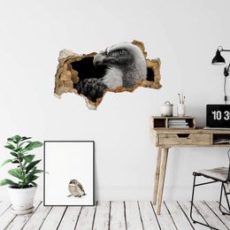 K&L WALL ART 3D Wandtattoo Wohnzimmer Meermann Safari Tiere Geier schwarz weiß Fotografie Mauerdurchbruch selbstklebend 100x61cm - schwarz